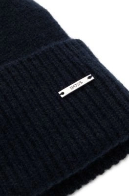 BOSS Knit Cashmere Beanie With Metal Logo Plaque