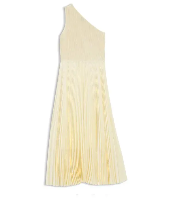 BOSS Ribbed Knit One-shoulder Dress With Pleated Skirt