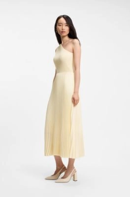 BOSS Ribbed Knit One-shoulder Dress With Pleated Skirt