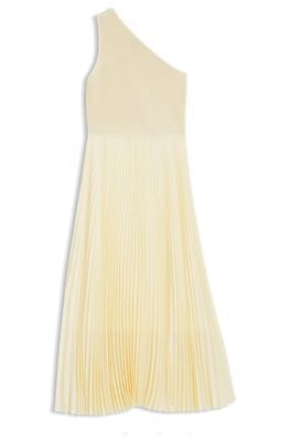 BOSS Ribbed Knit One-shoulder Dress With Pleated Skirt