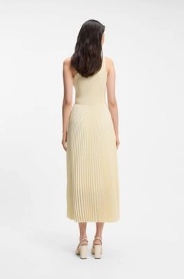 BOSS Ribbed Knit One-shoulder Dress With Pleated Skirt