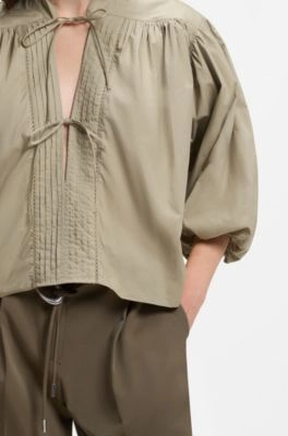 BOSS Relaxed-fit Cotton Poplin Blouse With Balloon Sleeves