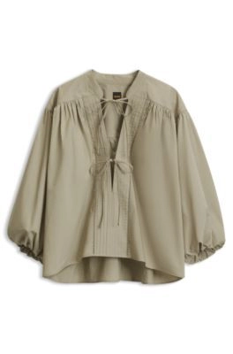 BOSS Relaxed-fit Cotton Poplin Blouse With Balloon Sleeves
