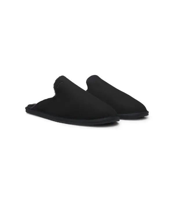 BOSS Shearling-lined Slip-on Slippers With Logo Detail