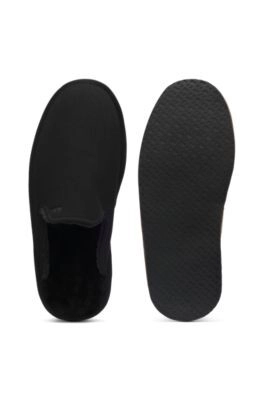 BOSS Shearling-lined Slip-on Slippers With Logo Detail