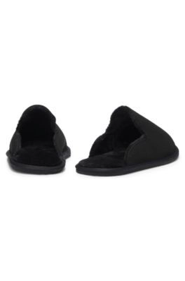 BOSS Shearling-lined Slip-on Slippers With Logo Detail