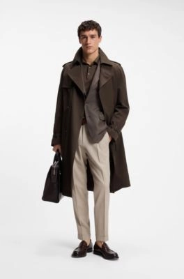 BOSS Double-breasted Trench Coat In Cotton-silk Blend