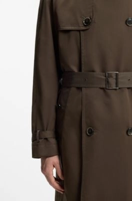BOSS Double-breasted Trench Coat In Cotton-silk Blend