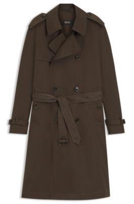 BOSS Double-breasted Trench Coat In Cotton-silk Blend