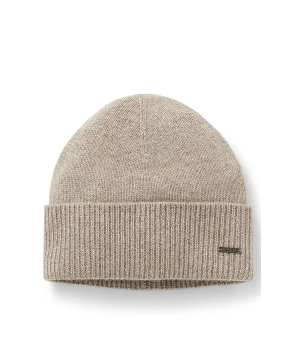 BOSS Knit Cashmere Beanie With Metal Logo Plaque