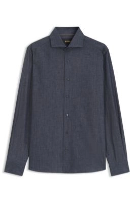 BOSS Slim-fit Shirt In Denim With Cashmere