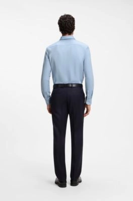 BOSS Slim-fit Shirt In Cotton-blend Flannel - Light Blue