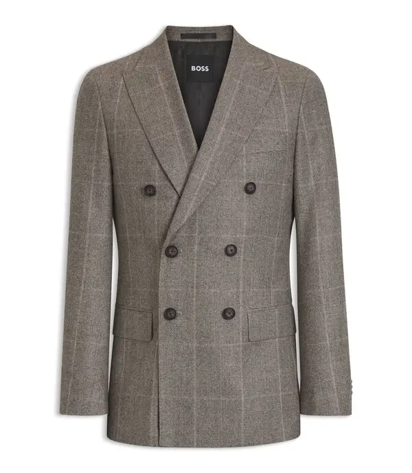 BOSS Virgin Wool Checked Double-breasted Jacket