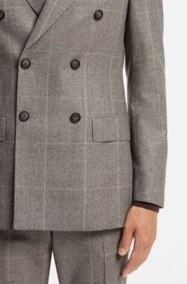 BOSS Virgin Wool Checked Double-breasted Jacket