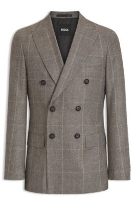 BOSS Virgin Wool Checked Double-breasted Jacket