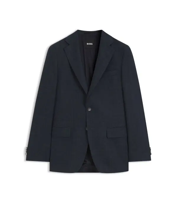 BOSS Patterned Slim-fit Blazer In Italian Virgin Wool - Dark Blue