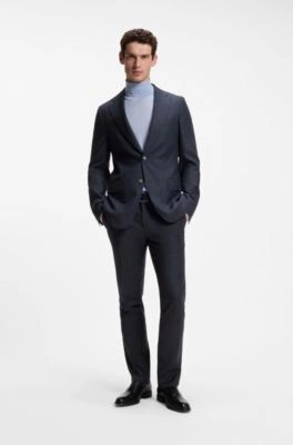 BOSS Patterned Slim-fit Blazer In Italian Virgin Wool