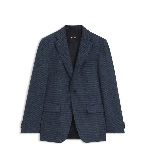 BOSS Patterned Slim-fit Blazer In A Wool-cashmere Blend - Dark Blue