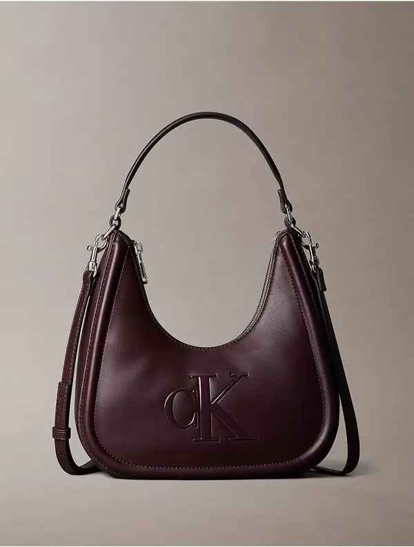 Calvin Klein Embossed Monogram Crescent Bag - Fudge