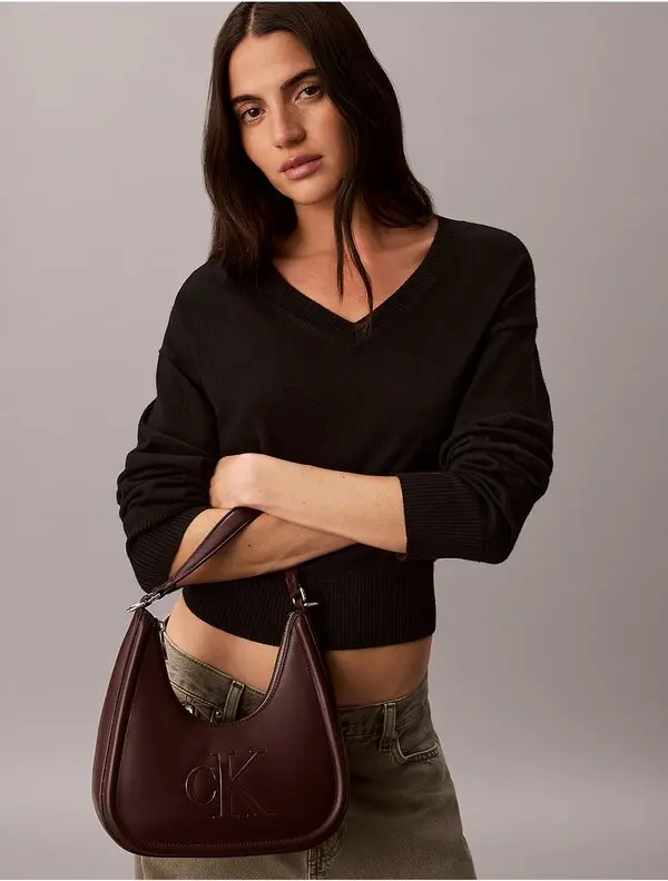 Calvin Klein Embossed Monogram Crescent Bag - Fudge