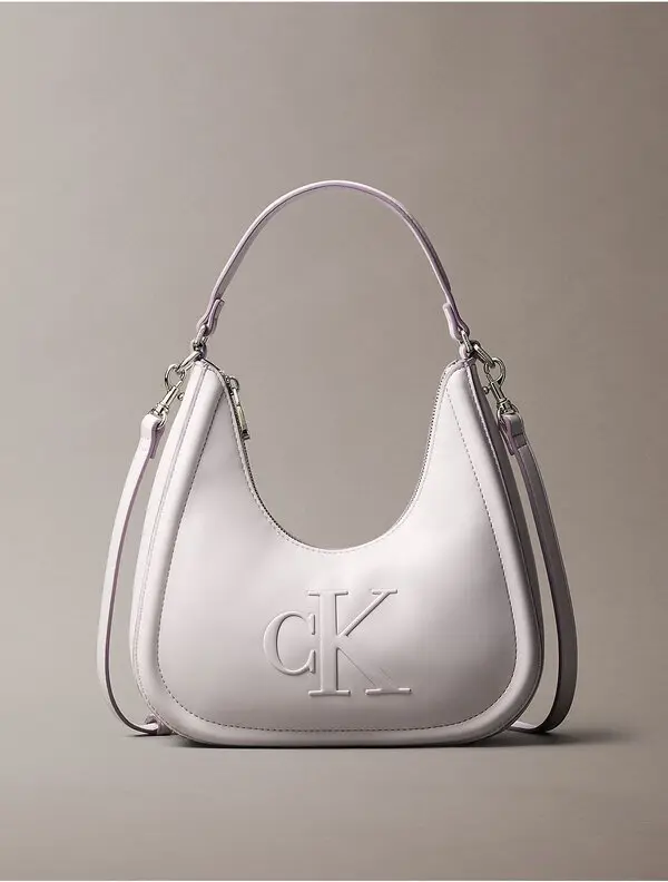 Calvin Klein Embossed Monogram Crescent Bag - Gray Lilac