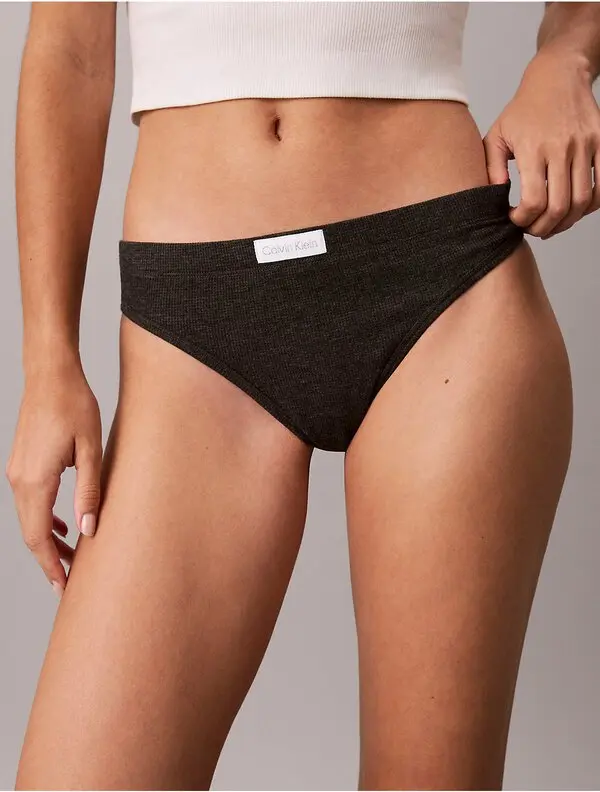 Calvin Klein Classic Comfort Cozy Waffle Thong - Charcoal Heather