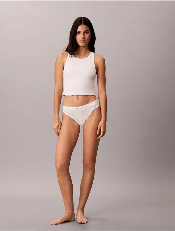 Calvin Klein Classic Comfort Cozy Waffle Thong - Snow Heather