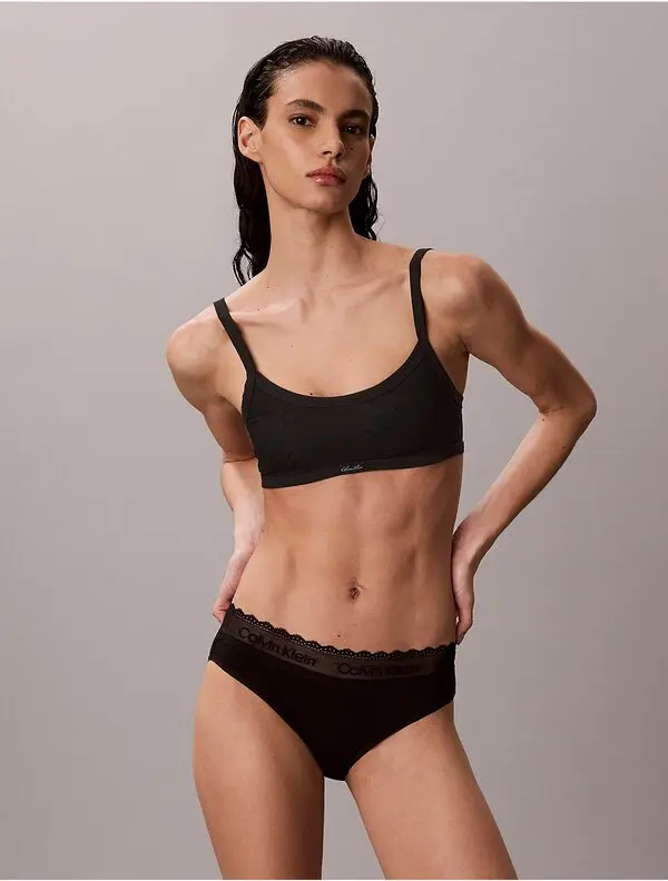 Calvin Klein Cotton Lace Trim Bikini - Black