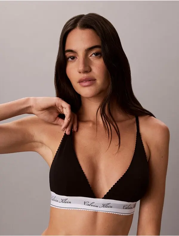 Calvin Klein Icon Cotton Modal Script Triangle Bra - Black