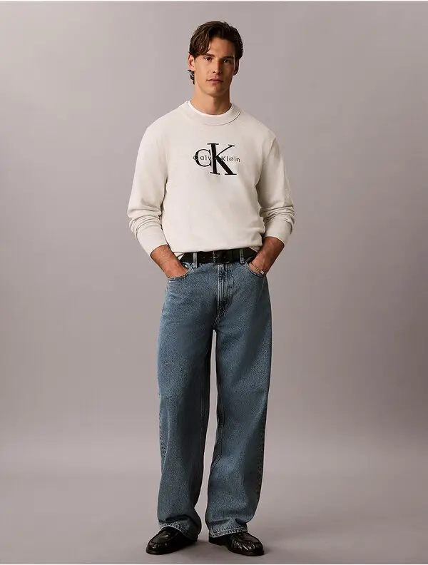 Calvin Klein Cotton Monologo Graphic Relaxed Sweater - Snow Heather