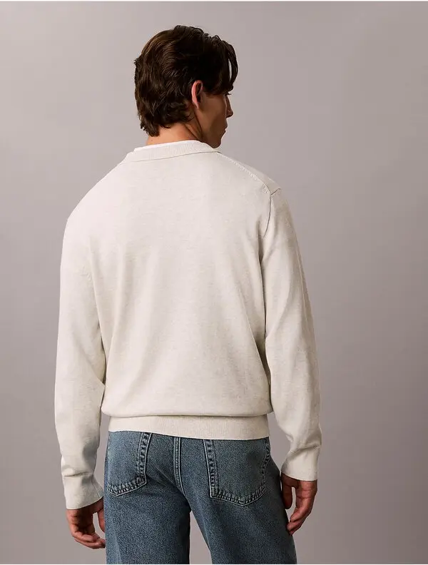 Calvin Klein Cotton Monologo Graphic Relaxed Sweater - Snow Heather