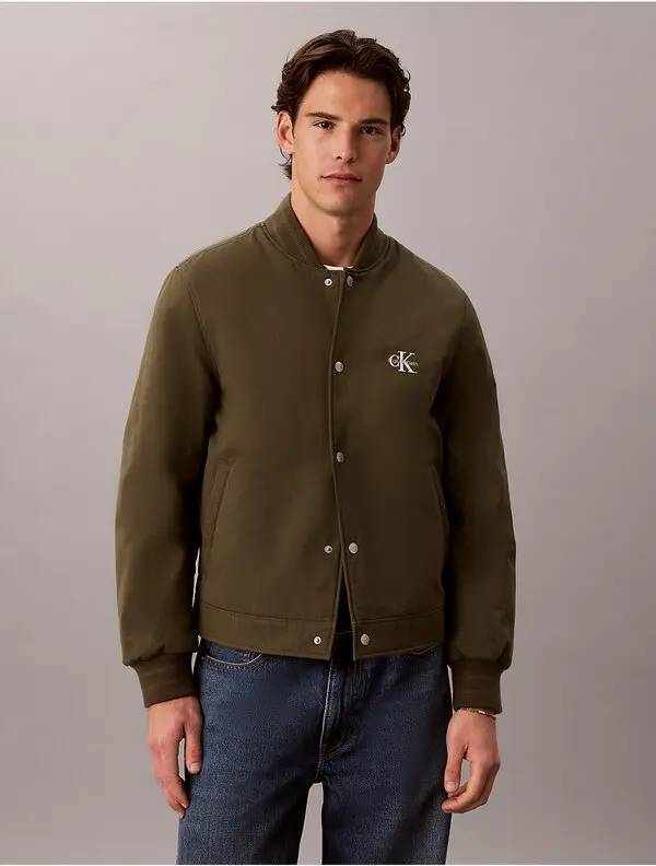 Calvin Klein Mixed Media Varsity Bomber Jacket - Olive Night