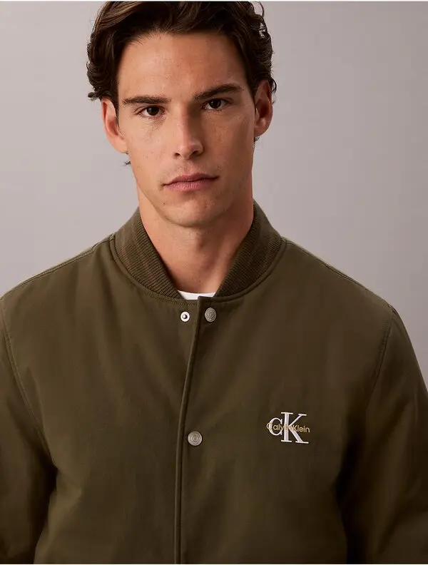 Calvin Klein Mixed Media Varsity Bomber Jacket - Olive Night