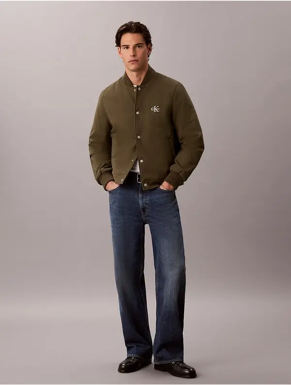 Calvin Klein Mixed Media Varsity Bomber Jacket - Olive Night