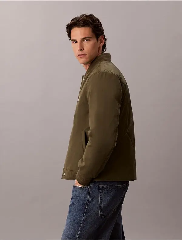 Calvin Klein Mixed Media Varsity Bomber Jacket - Olive Night