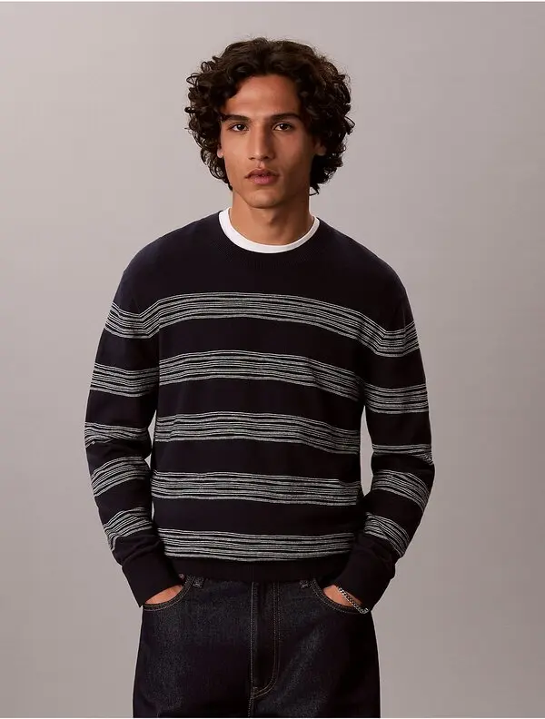 Calvin Klein Space Stripe Crewneck Sweater - Dark Sapphire