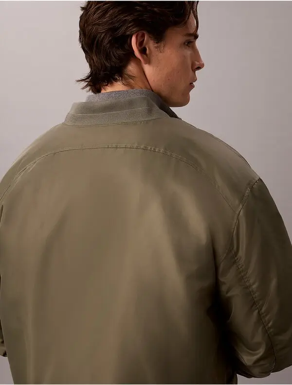 Calvin Klein Embroidered Monogram Nylon Bomber Jacket - Dusty Olive