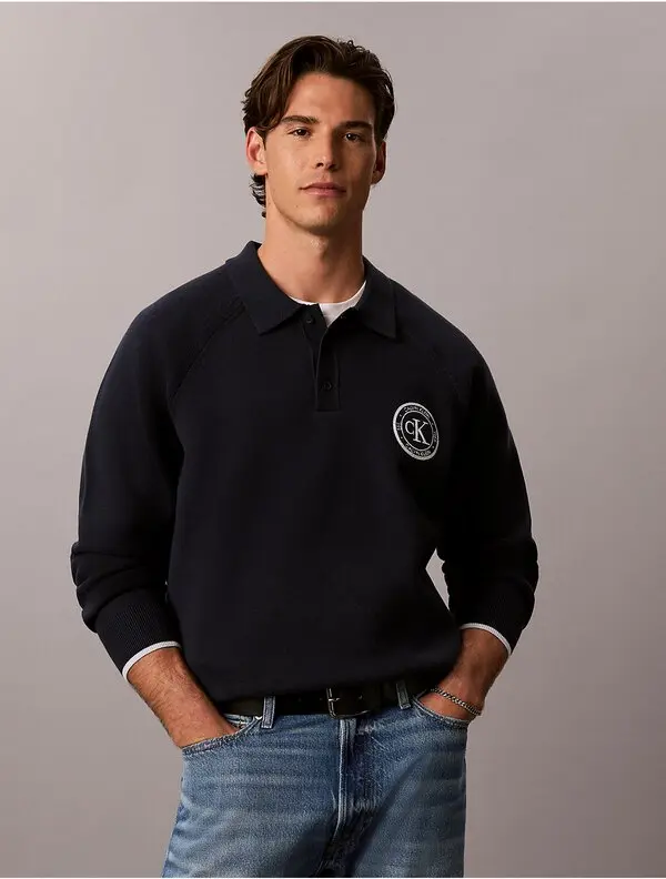 Calvin Klein Varsity Logo Polo Sweater - Dark Sapphire