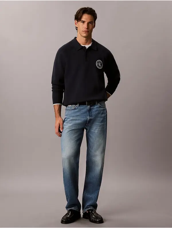 Calvin Klein Varsity Logo Polo Sweater - Dark Sapphire