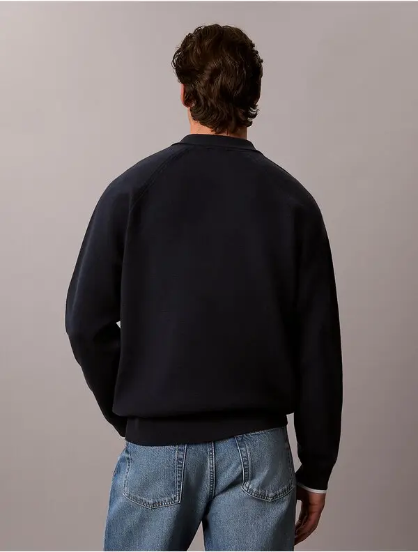 Calvin Klein Varsity Logo Polo Sweater - Dark Sapphire