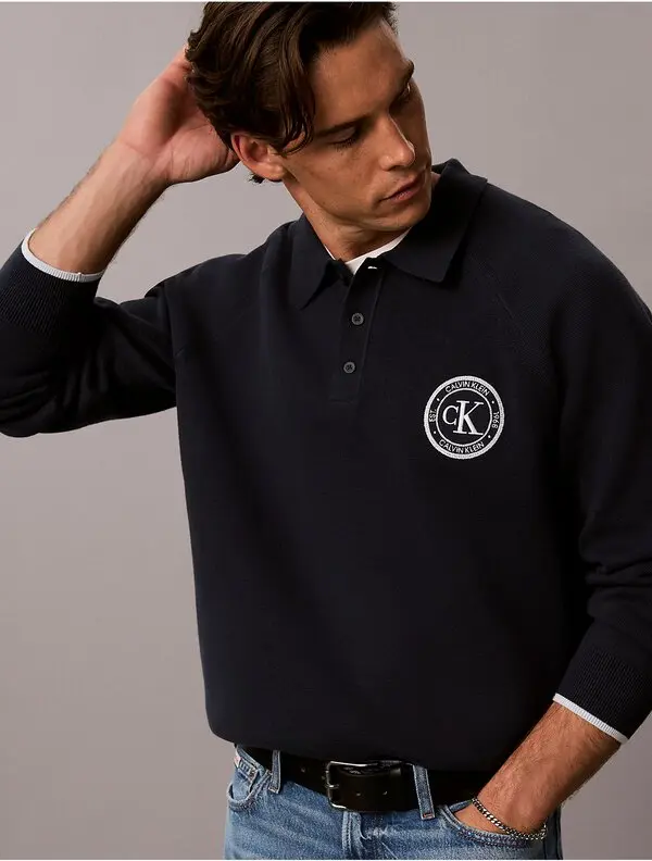 Calvin Klein Varsity Logo Polo Sweater - Dark Sapphire