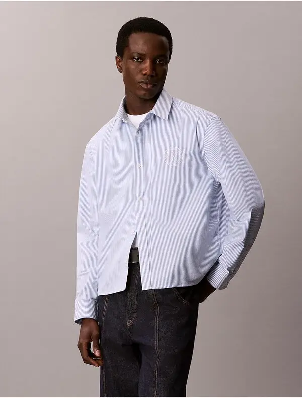 Calvin Klein Yarn-dyed Stripe Oxford Relaxed Shirt - Winter Blue