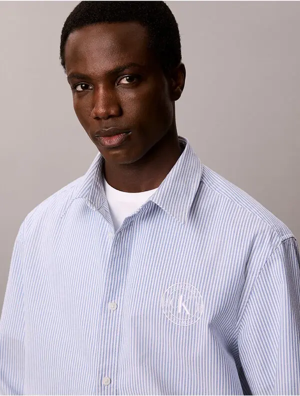 Calvin Klein Yarn-dyed Stripe Oxford Relaxed Shirt - Winter Blue