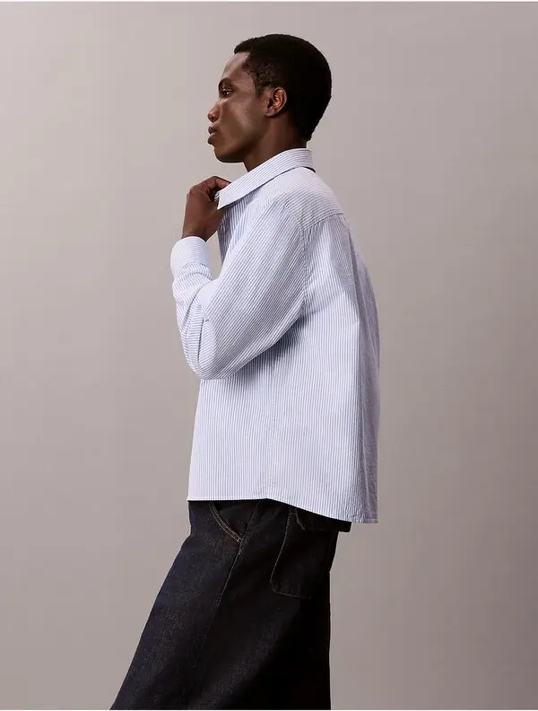 Calvin Klein Yarn-dyed Stripe Oxford Relaxed Shirt - Winter Blue