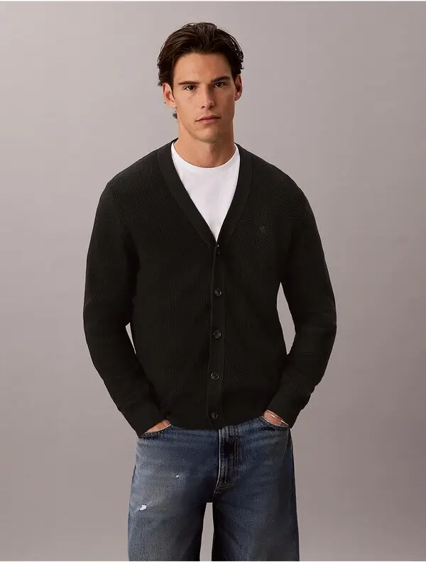 Calvin Klein Textured Cotton Cardigan With Monogram Logo