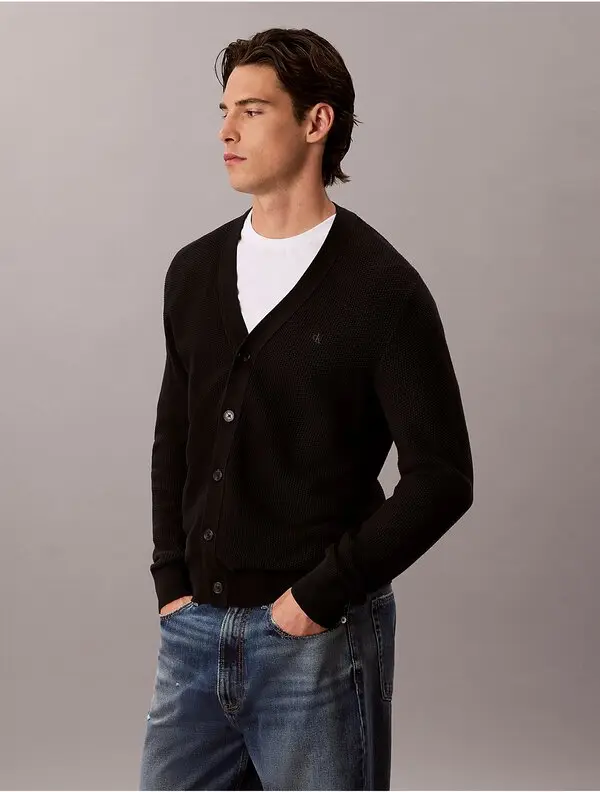 Calvin Klein Textured Cotton Cardigan With Monogram Logo