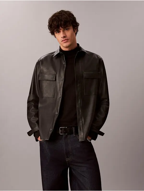 Calvin Klein Faux Leather Overshirt - Black