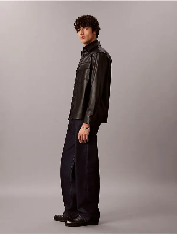 Calvin Klein Faux Leather Overshirt - Black