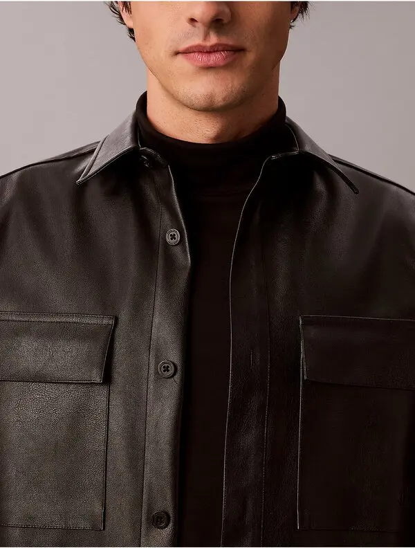 Calvin Klein Faux Leather Overshirt - Black