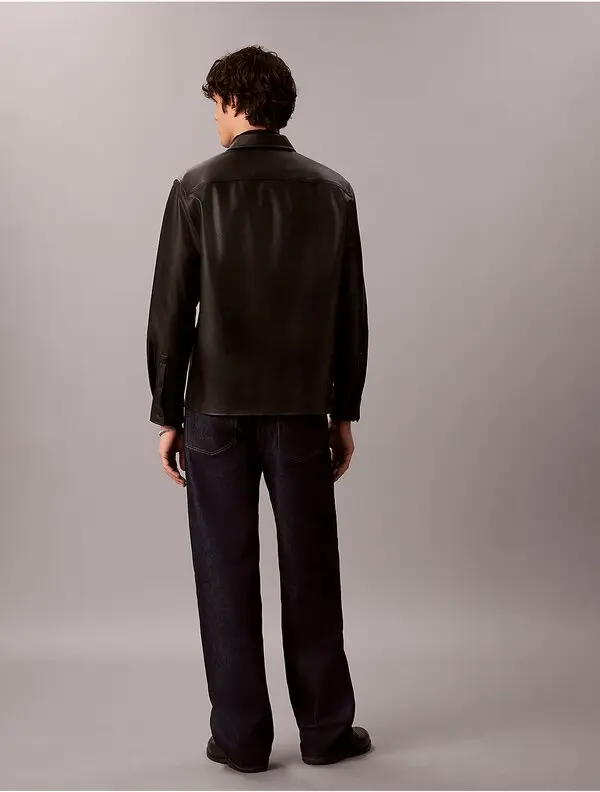 Calvin Klein Faux Leather Overshirt - Black